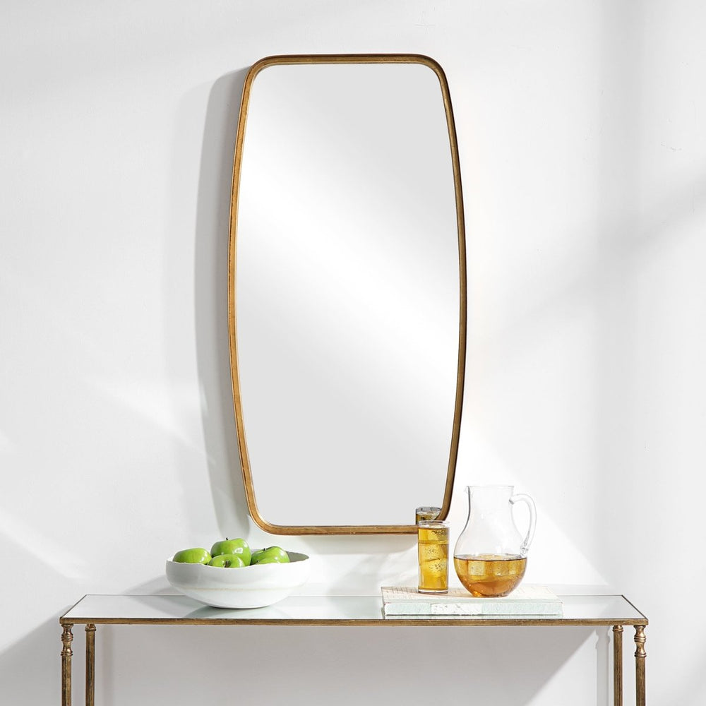 Gold Leaf Thick Metal Band Rounded Corner Frame Mirror - Modest Hut