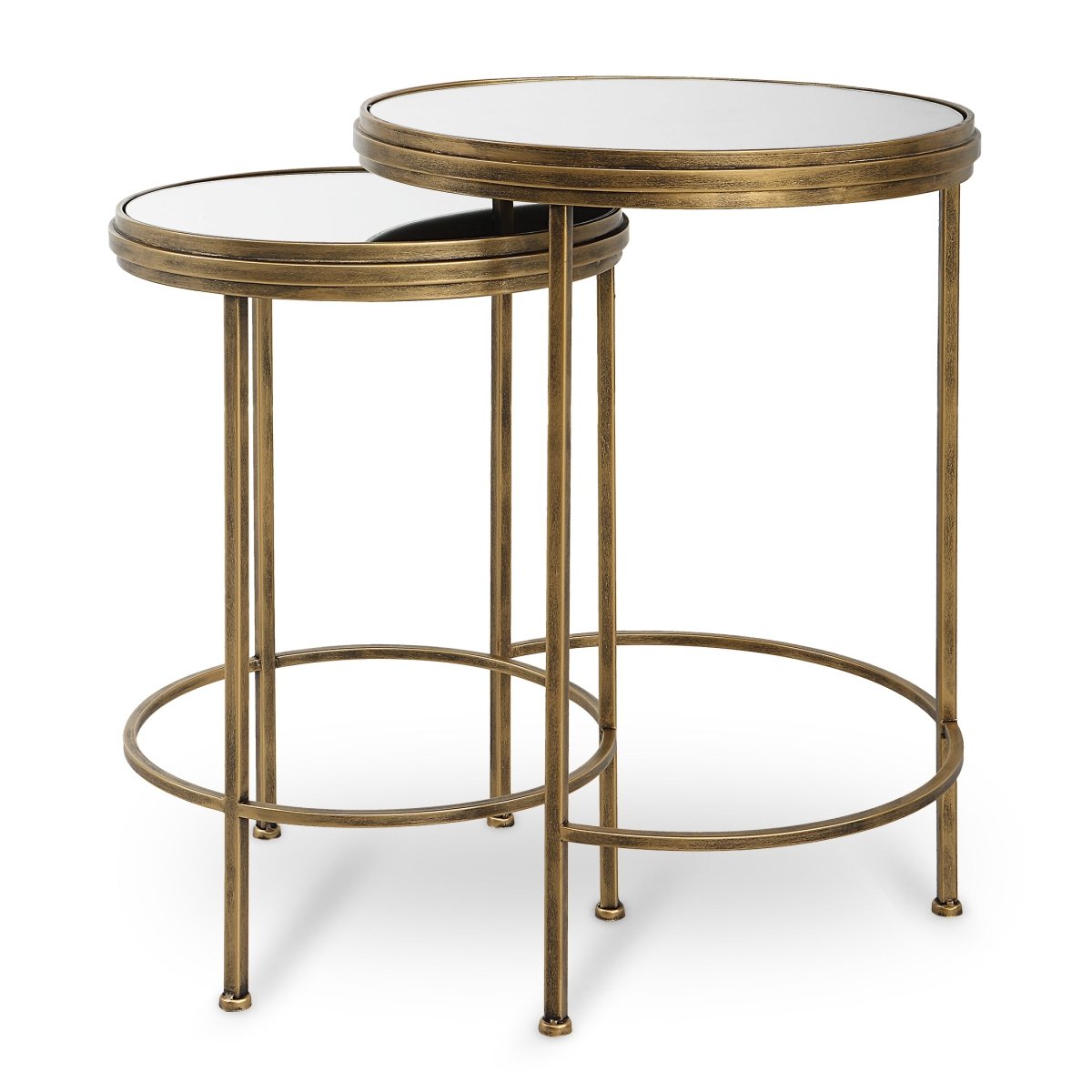 Antique Brushed Gold Iron Nesting Tables with Mirror Tops - Modest Hut